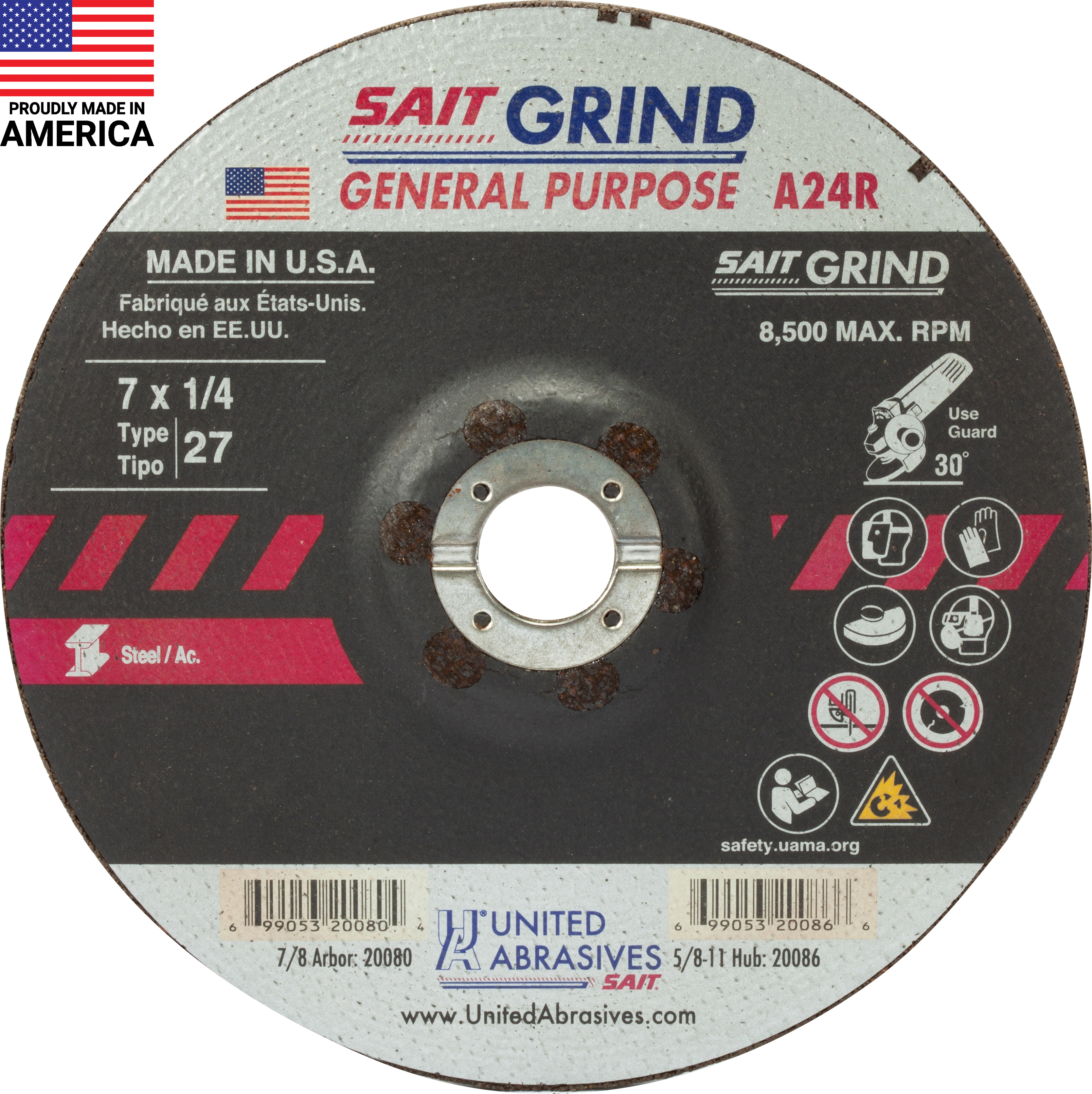 White Cap | United Abrasives SAIT 7"X1/4" 7/8 Metal Grinding Wheel
