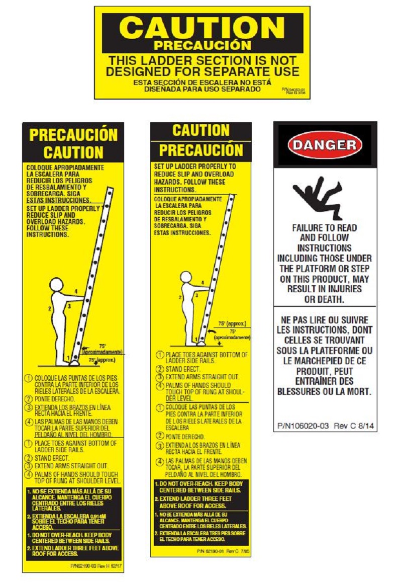 White Cap | Werner Safety Label, Fiberflass Ext Ladder