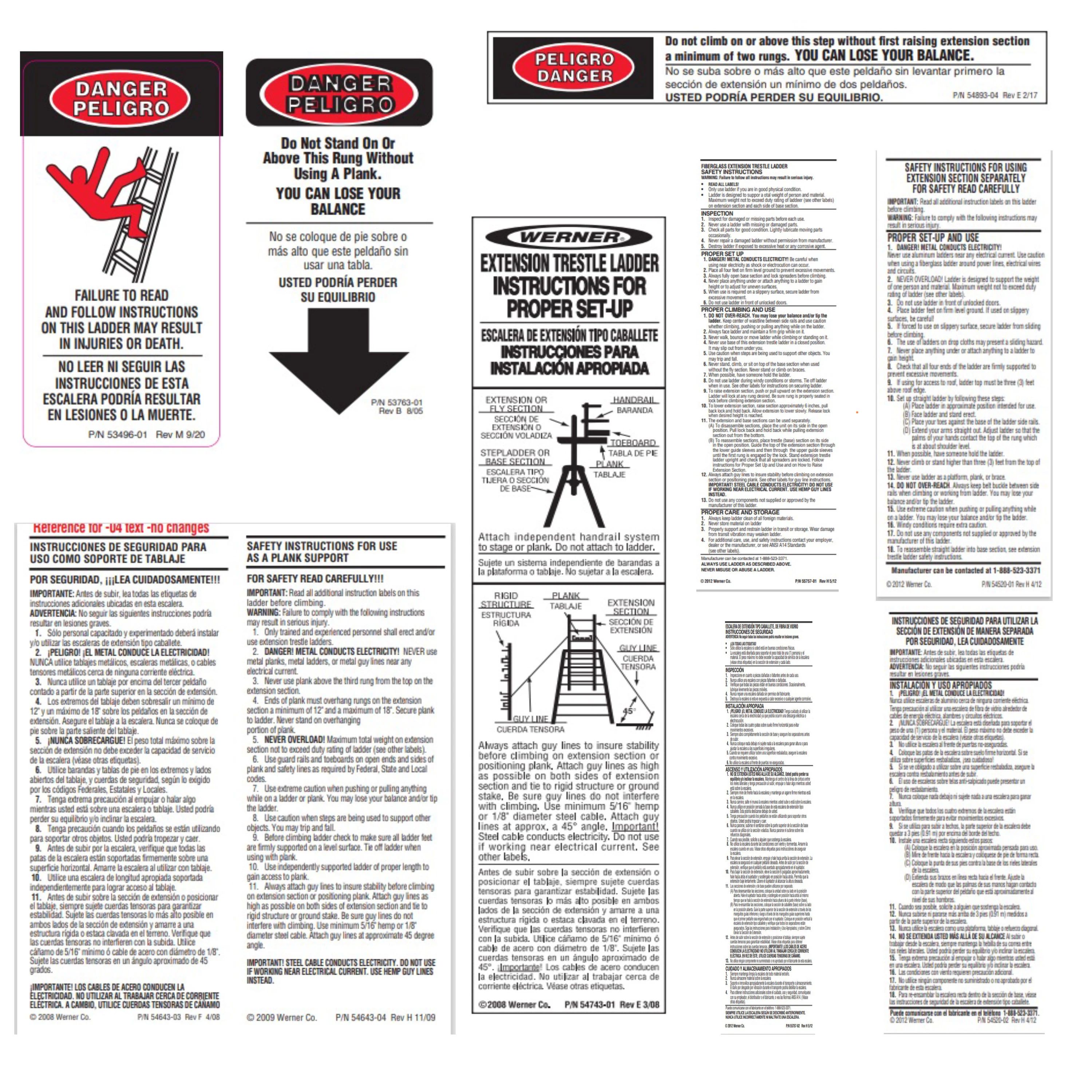 White Cap | FIBERGLASS EXTENSION TRESTLE LADDERS SAFETY LABELS