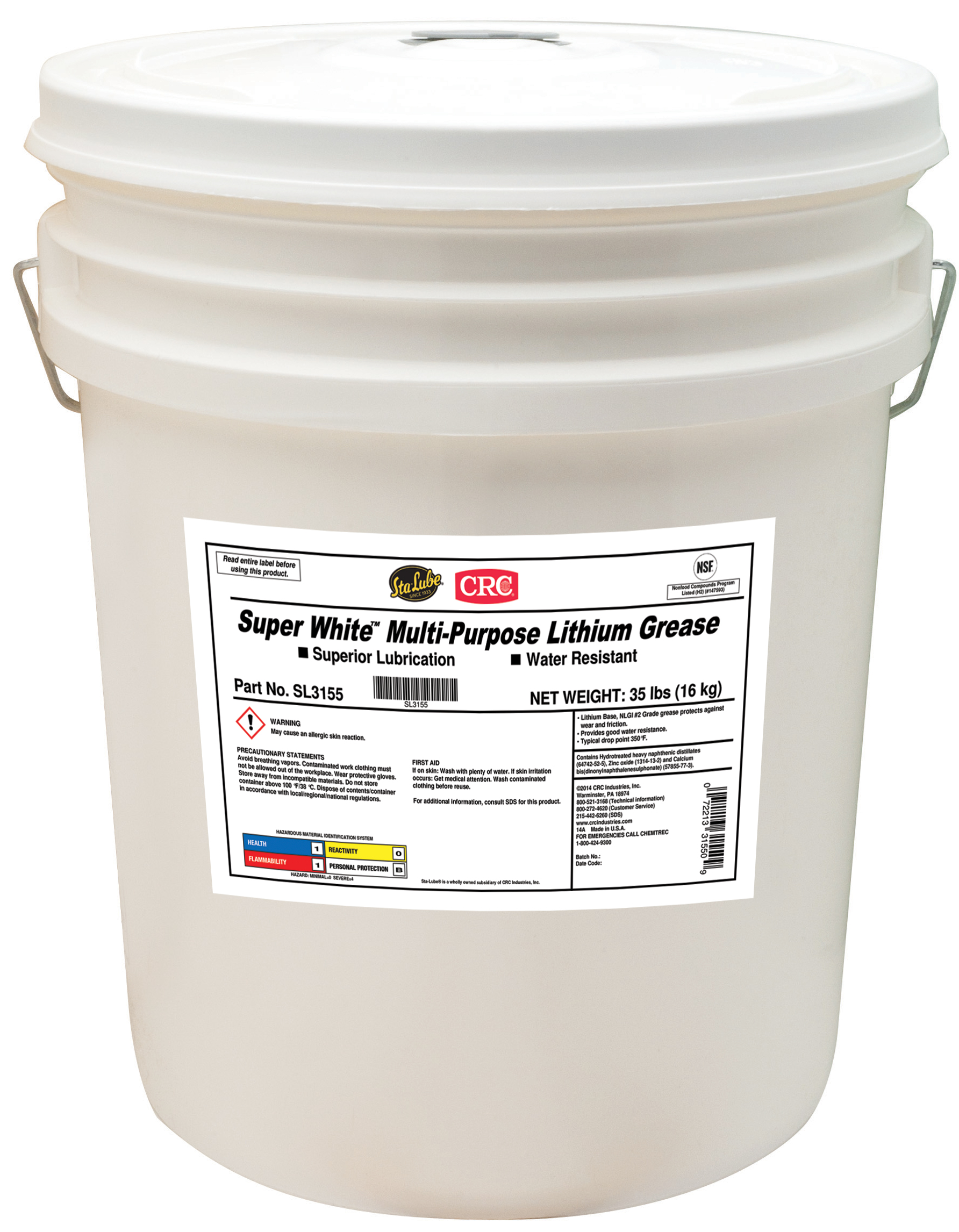 White Cap | Sta-Lube CRC Super White 35 lb. Multi-Purpose Lithium Grease