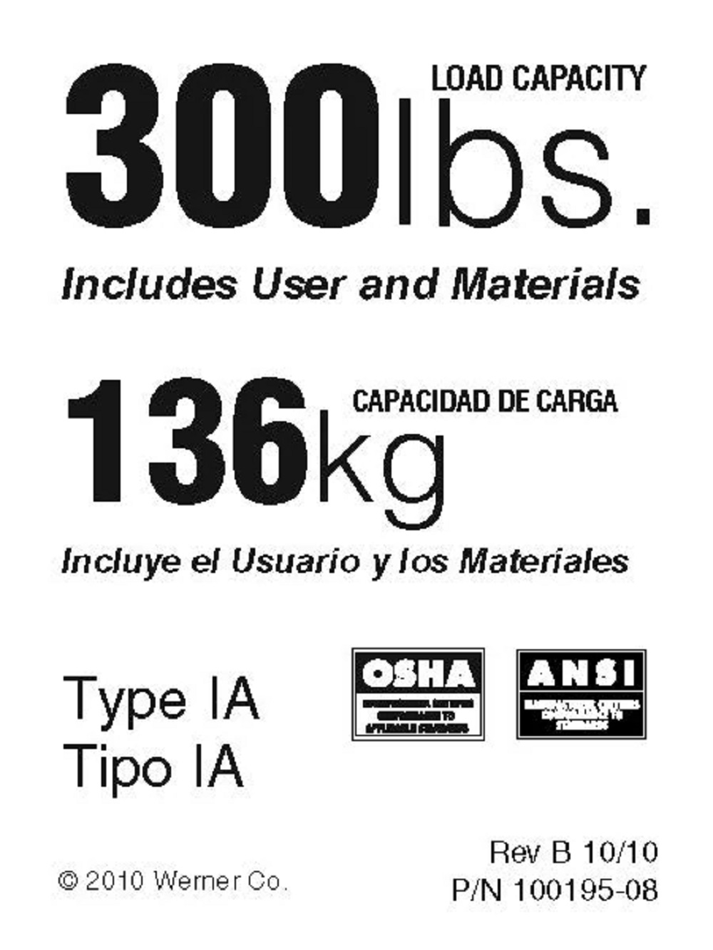 White Cap | Werner Label, Ladder Rating 300Lb