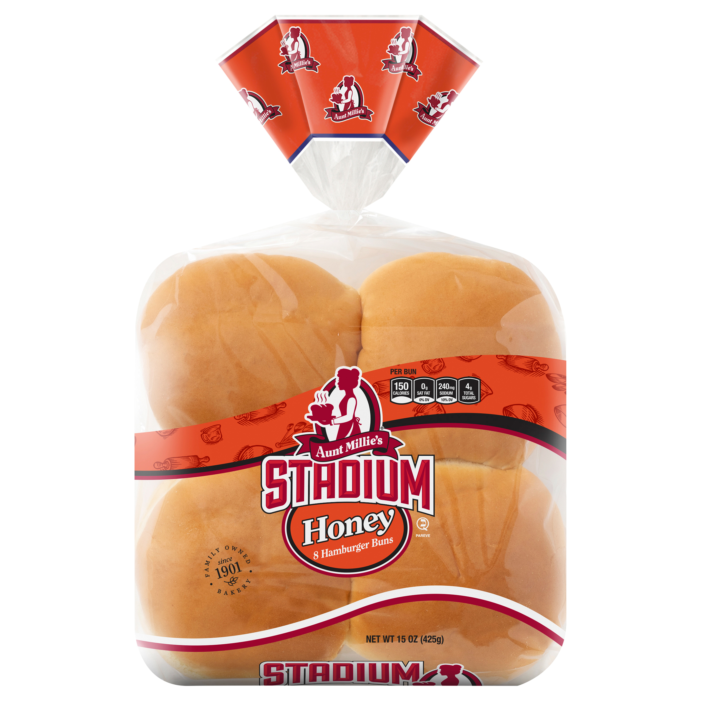 Calories in Hamburger Buns, Honey, Stadium from Aunt Millie's