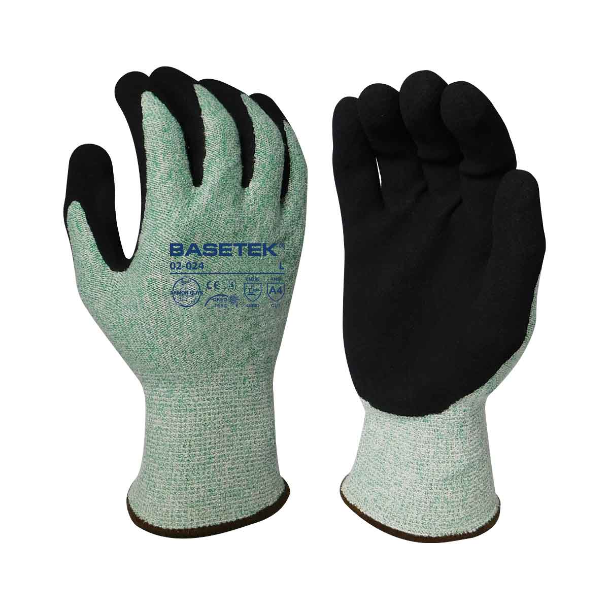 White Cap | Armor Guys Basetek Knit Wrist Nitrile 13 Gauge 2XL Green/Black Cut-Resistant Glove