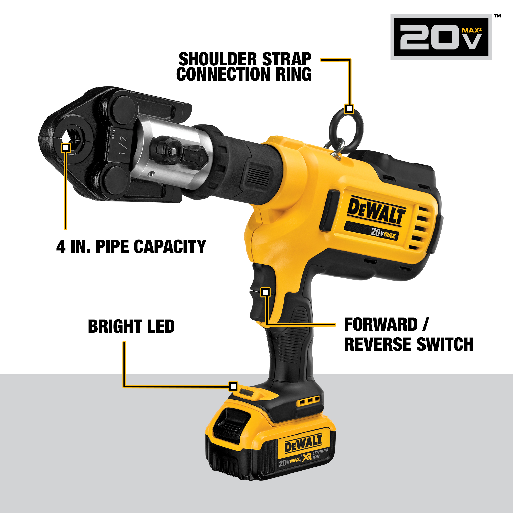 White Cap DEWALT 20V Max Copper Pipe Crimp Tool Kit