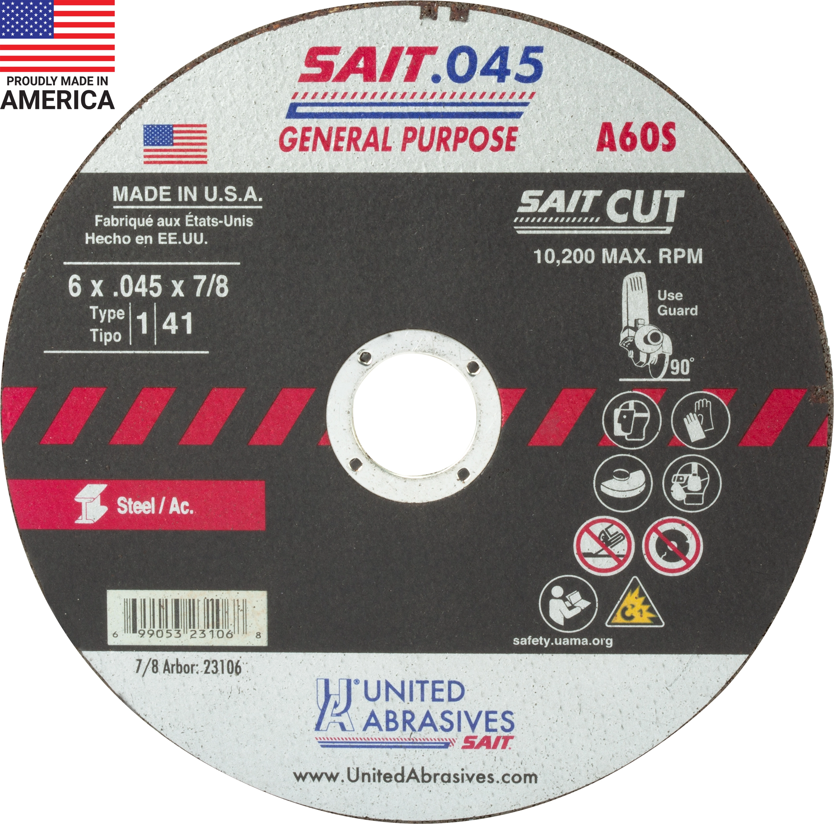 White Cap | United Abrasives Sait 6" x .045" 7/8" A60S Metal Cut-Off Wheel