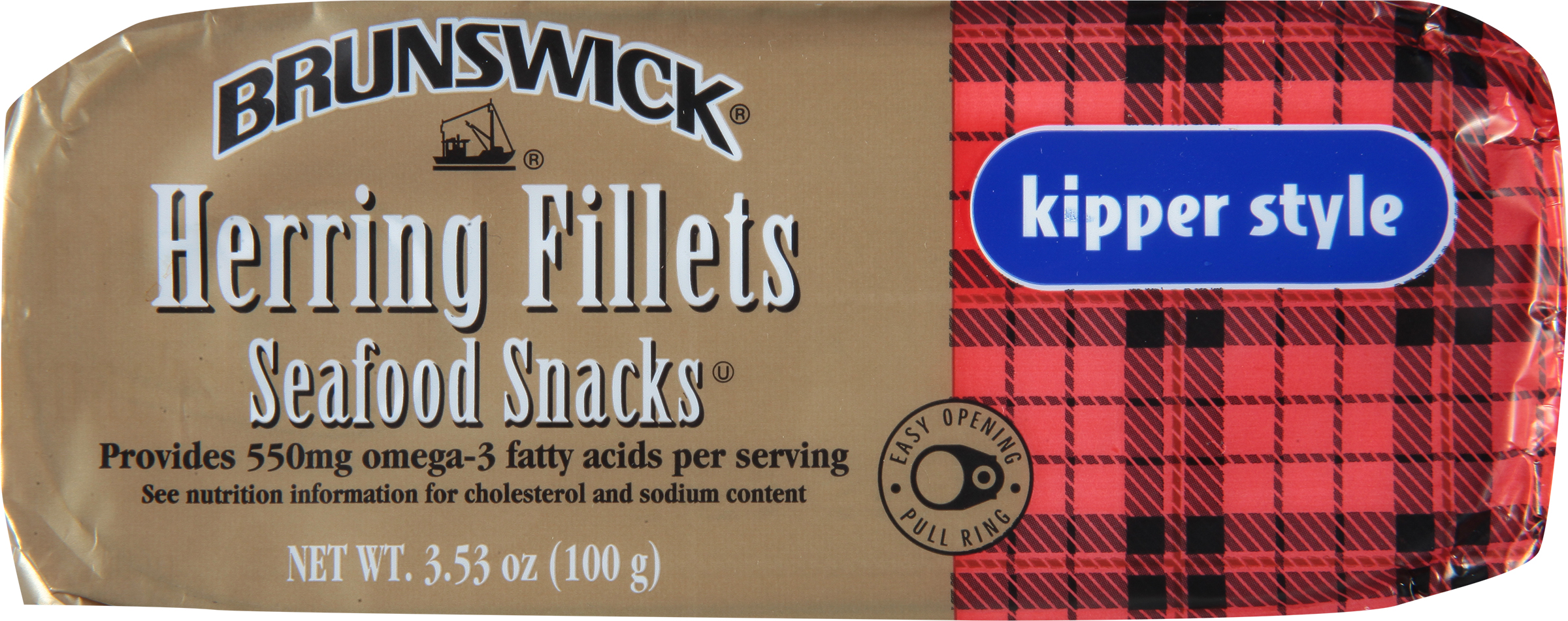 Calories in Seafood Snacks, Herring Fillets, Kipper Style from Brunswick